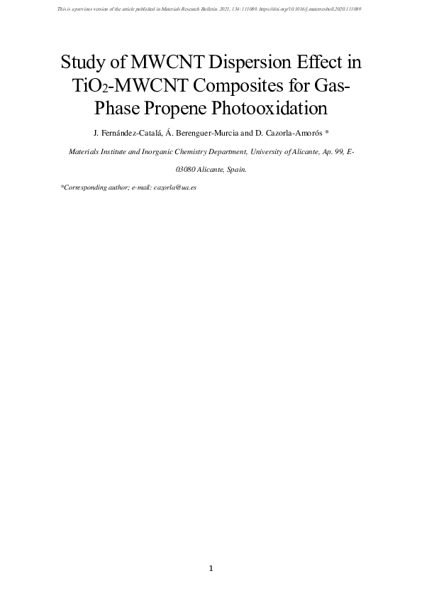 (PDF) Study of MWCNT Dispersion Effect in TiO2-MWCNT Composites for Gas ...