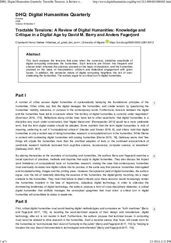(PDF) Tractable Tensions: A Review of Digital Humanities: Knowledge and ...