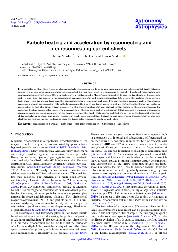 (PDF) Particle heating and acceleration by reconnecting and nonreconnecting current sheets