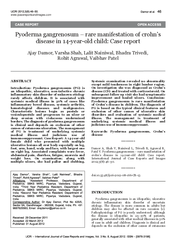 (PDF) Pyoderma gangrenosum as first manifestation of Crohn’s disease