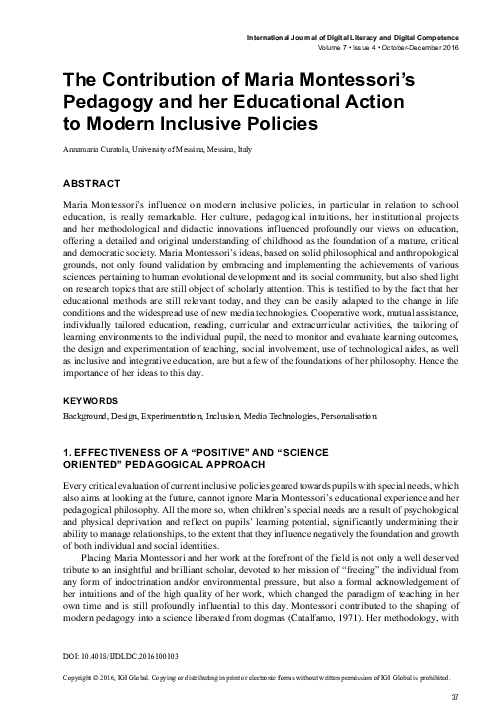 (PDF) The Contribution of Maria Montessori's Pedagogy and her ...