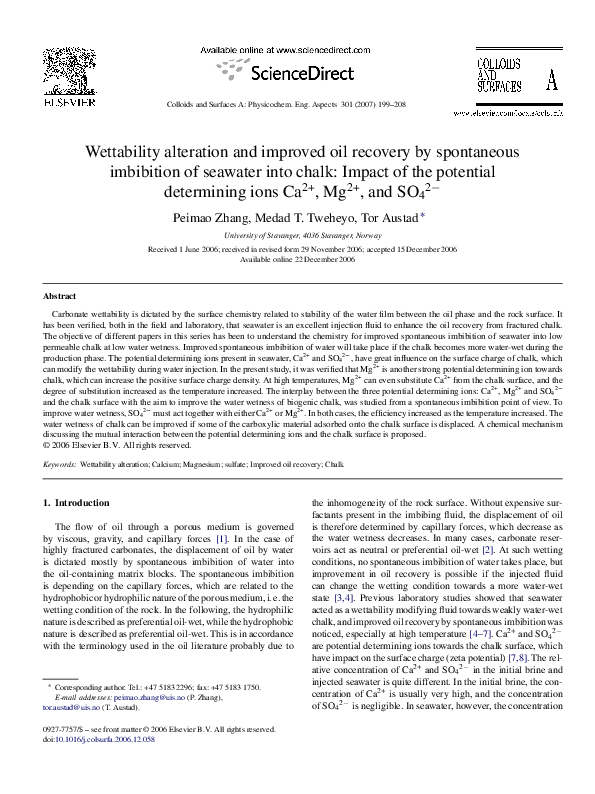 (PDF) Wettability alteration and improved oil recovery in ...