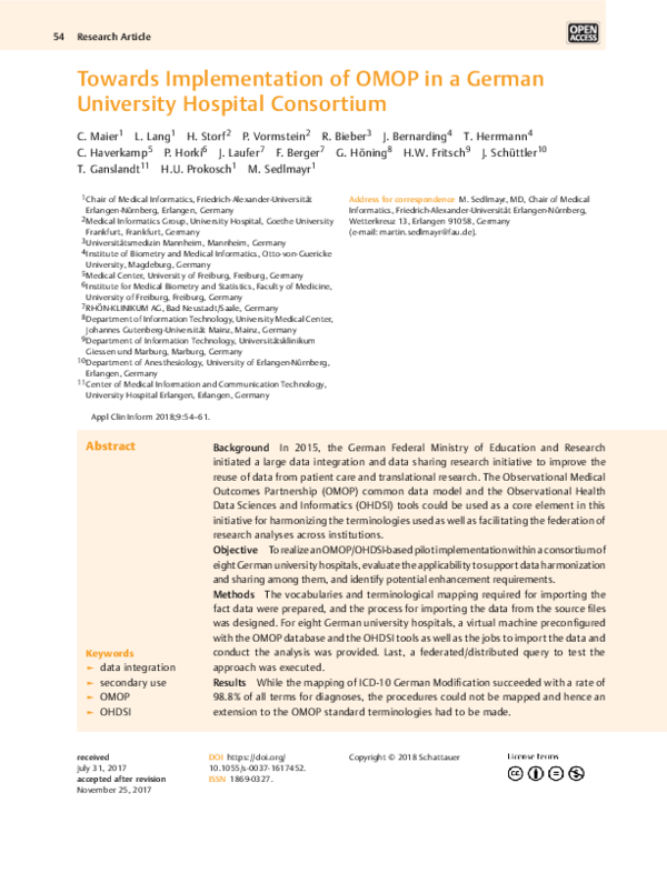 (PDF) Towards Implementation of OMOP in a German University Hospital ...