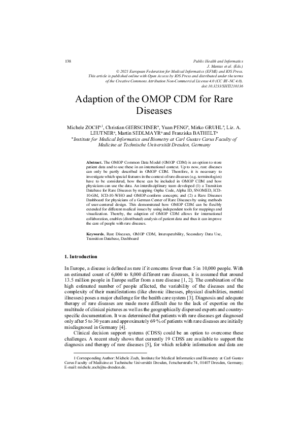 (PDF) Adaption of the OMOP CDM for Rare Diseases