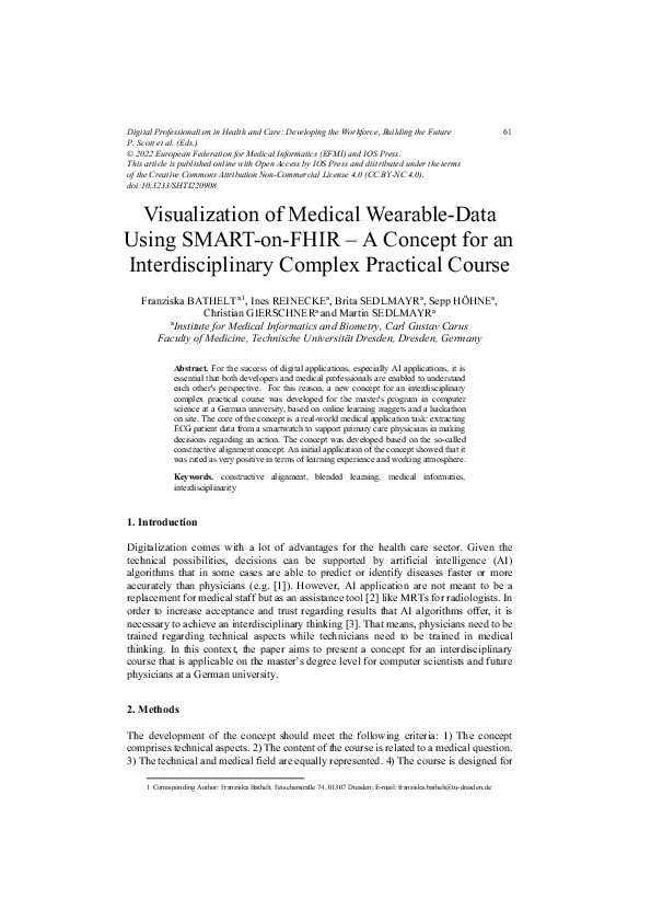 (PDF) Interdisciplinary Course on Wearable Medical Data Visualization