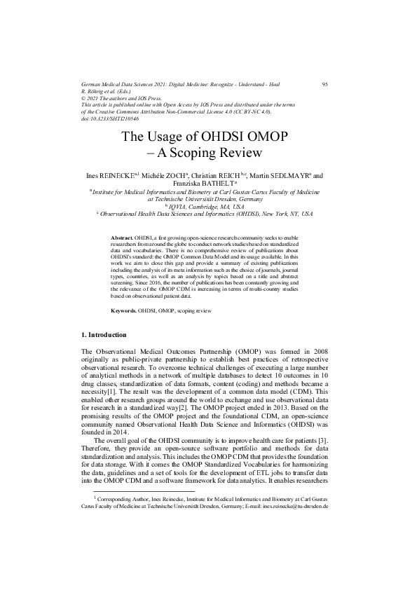 (PDF) The Usage of OHDSI OMOP – A Scoping Review