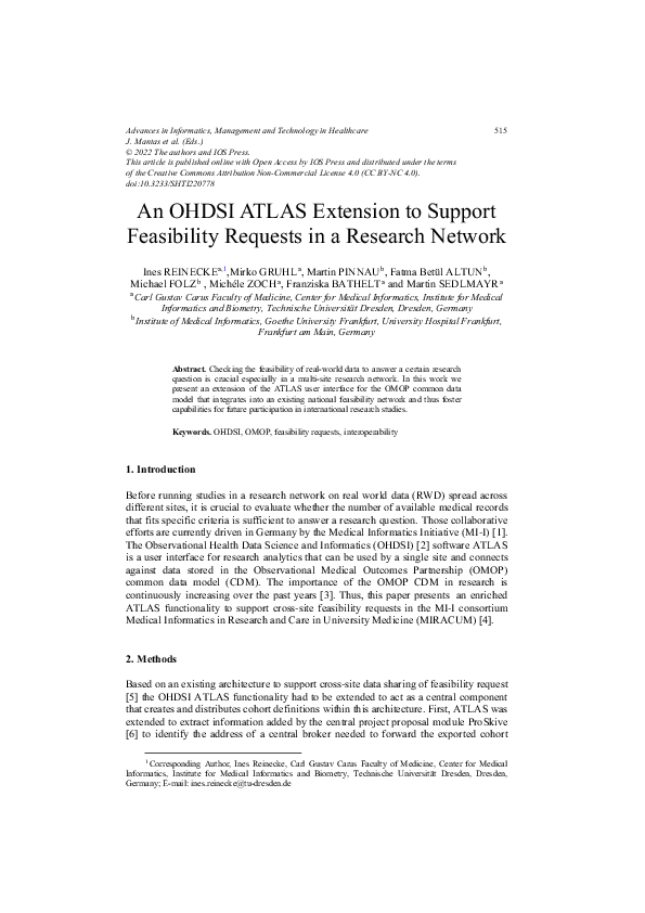 (PDF) An OHDSI ATLAS Extension to Support Feasibility Requests in a Research Network