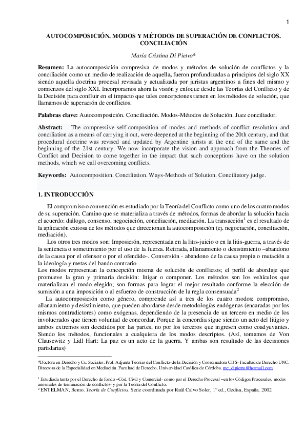(PDF) AUTOCOMPOSICIÓN. MODOS Y MÉTODOS DE SUPERACIÓN DE CONFLICTOS ...