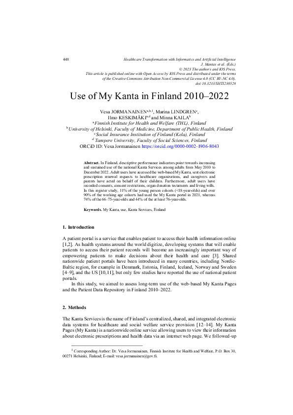 (PDF) Use of My Kanta in Finland 2010–2022