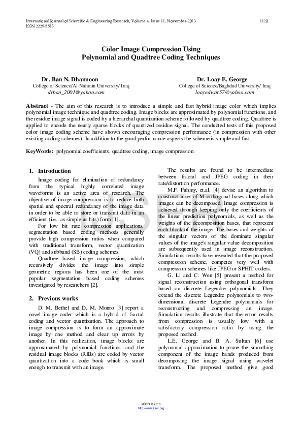 (PDF) Color Image Compression Using Polynomial and Quadtree Coding ...