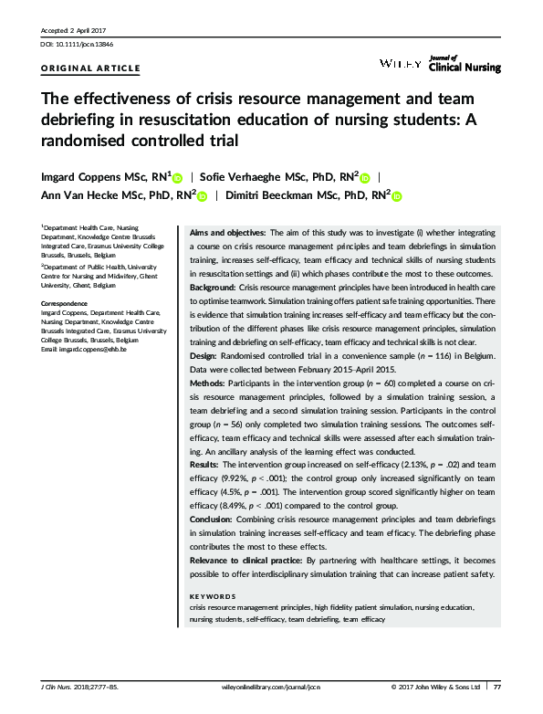 (PDF) The effectiveness of crisis resource management and team ...