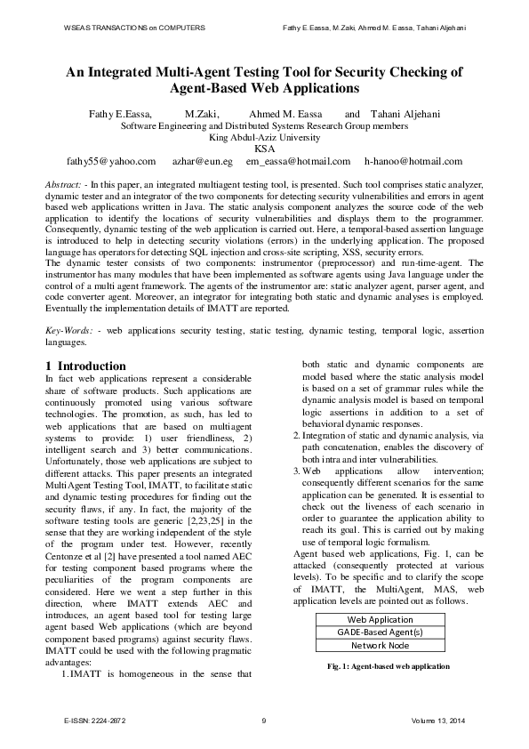(PDF) An Integrated Multi-Agent Testing Tool for Security Checking of ...