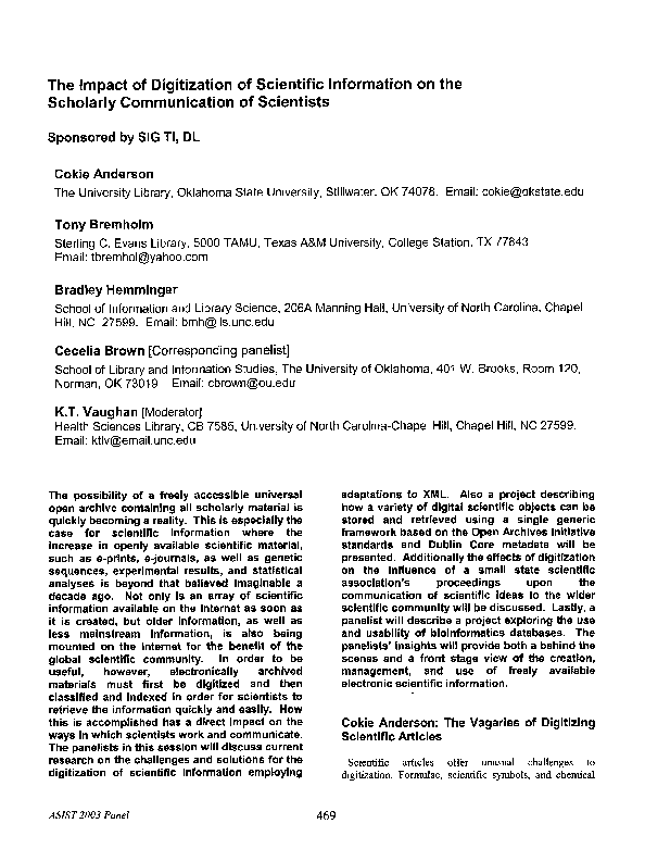 (PDF) The impact of digitization of scientific information on the scholarly communication of ...