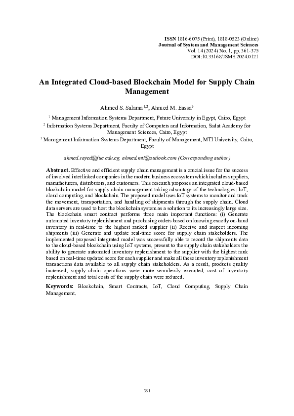 (PDF) An Integrated Cloud-based Blockchain Model for Supply Chain ...