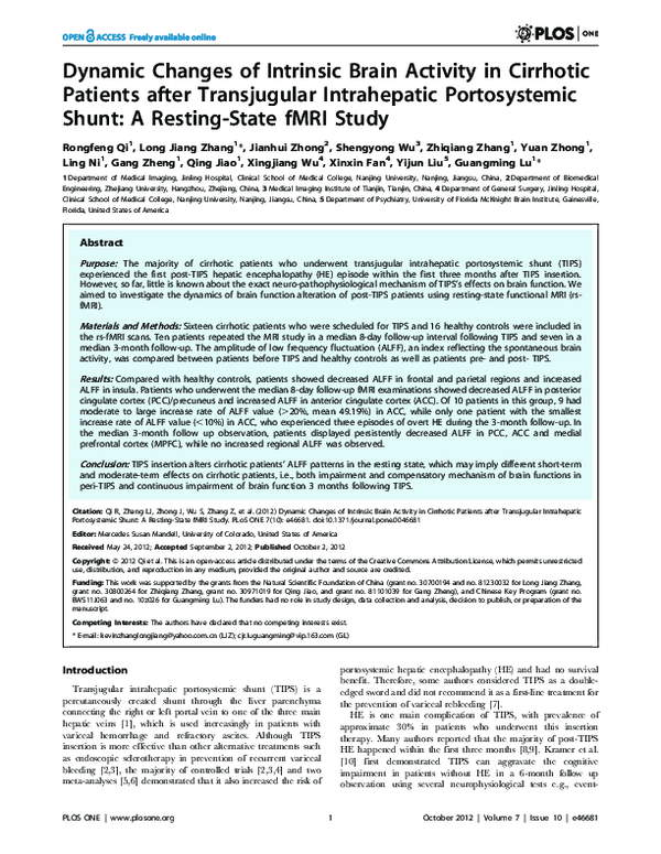 (PDF) Dynamic changes of intrinsic brain activity in cirrhotic patients after transjugular ...