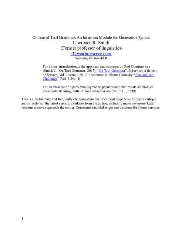 (PDF) Outline of Tool Grammar: An Intention Module for Generative Syntax