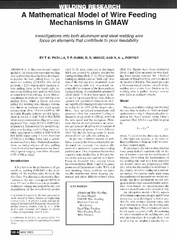 (PDF) A Mathematical Model of Wire Feeding Mechanisms in GMAW ...