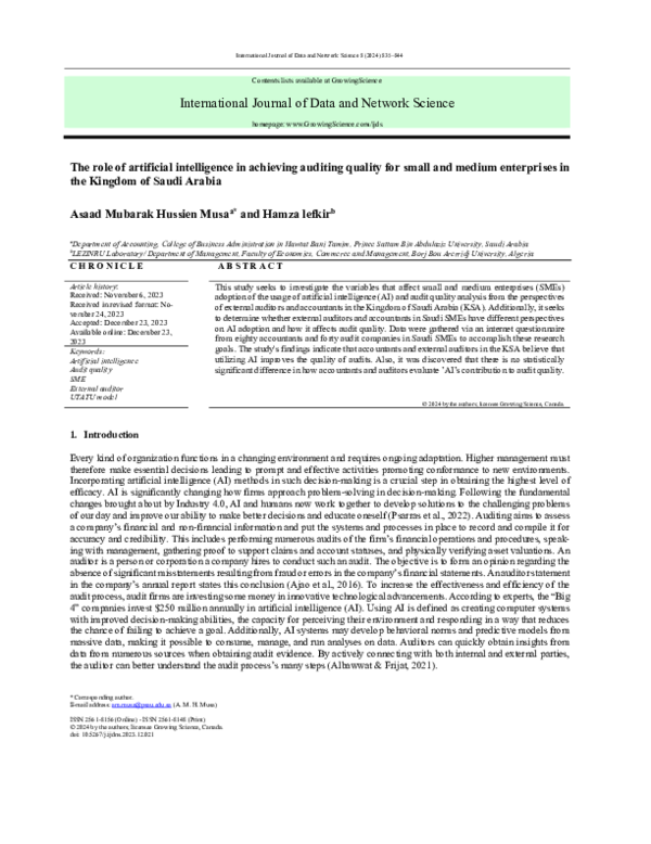 (PDF) The role of artificial intelligence in achieving auditing quality ...