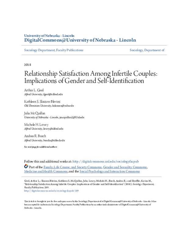 Pdf Relationship Satisfaction Among Infertile Couples Implications