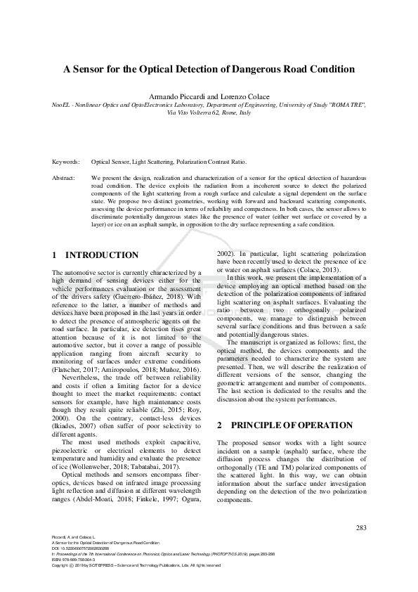 (PDF) A Sensor for the Optical Detection of Dangerous Road Condition
