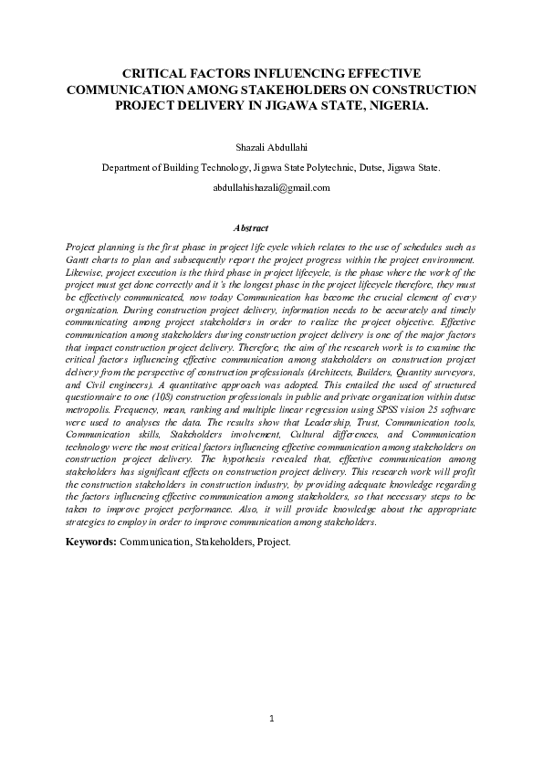(DOC) CRITICAL FACTORS INFLUENCING EFFECTIVE COMMUNICATION AMONG ...