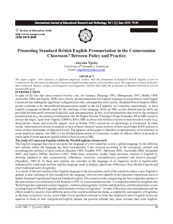 (PDF) Promoting Standard British English Pr onunciation in the ...