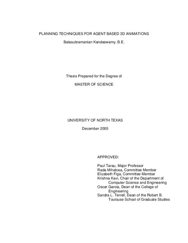 (PDF) Planning Techniques for Agent Based 3D Animations