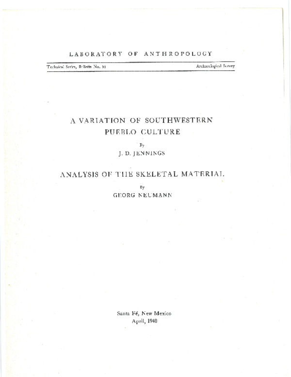 (PDF) A variation of southwestern Pueblo culture (Laboratory of ...