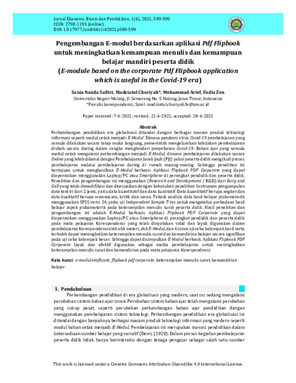 (PDF) Pengembangan E-modul berdasarkan aplikasi Pdf Flipbook untuk ...
