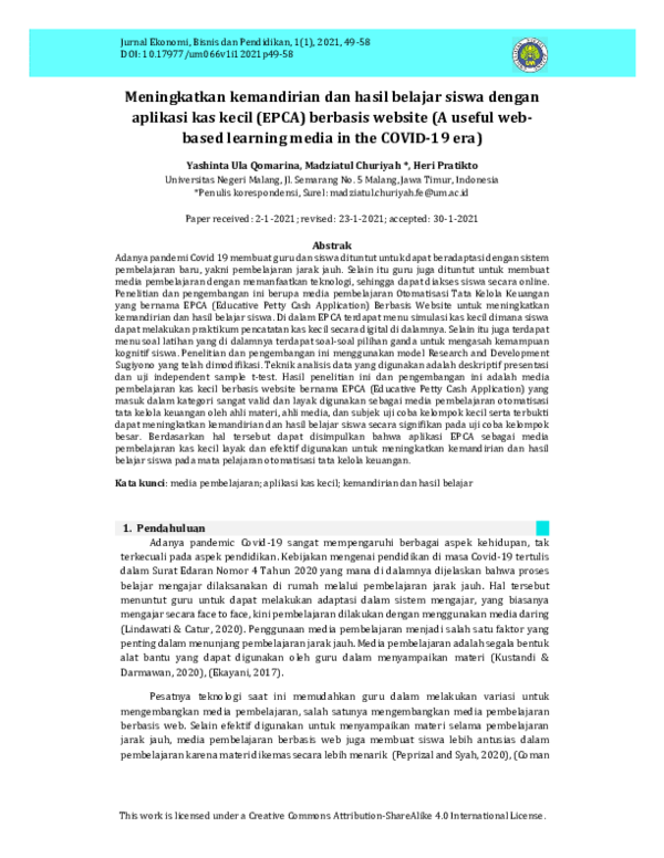 (PDF) Meningkatkan kemandirian dan hasil belajar siswa dengan aplikasi ...