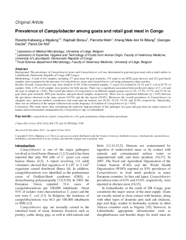 (PDF) Prevalence of Campylobacter among goats and retail goat meat in Congo