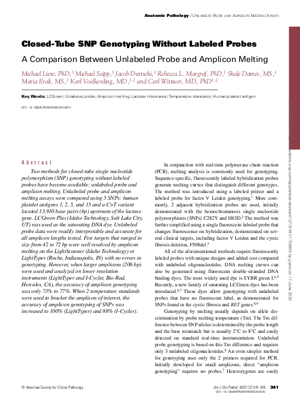 (PDF) Closed-Tube SNP Genotyping Without Labeled Probes/A Comparison ...