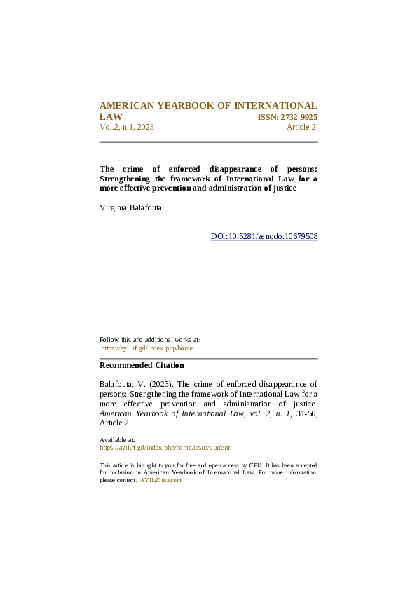(PDF) THE CRIME OF ENFORCED DISAPPEARANCE OF PERSONS: STRENGTHENING THE ...