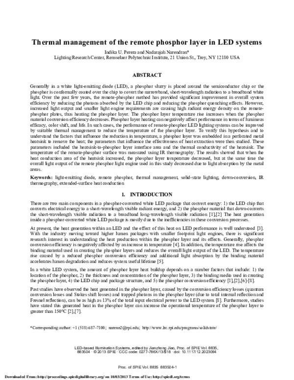 (PDF) Thermal management of the remote phosphor layer in LED systems