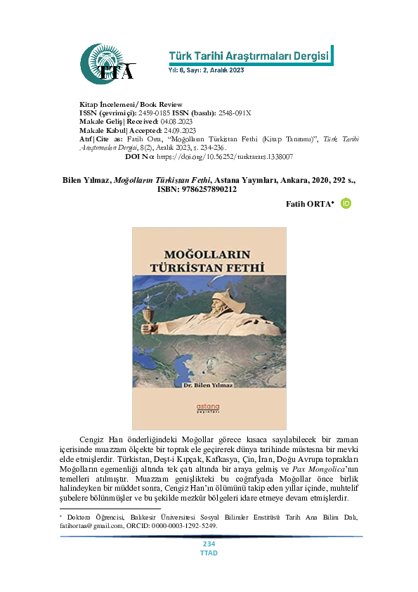(PDF) Moğolların Türkistan Fethi (Kitap İncelemesi)