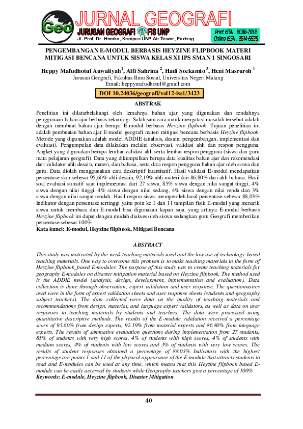 (PDF) Pengembangan E-Modul Berbasis Heyzine Flipbook Materi Mitigasi Bencana Untuk Siswa Kelas ...