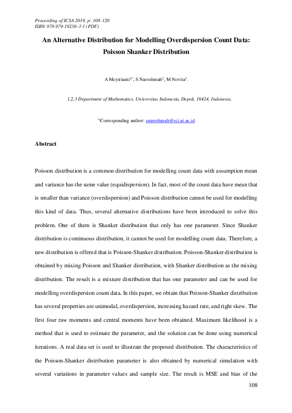 (PDF) An Alternative Distribution for Modelling Overdispersion Count Data: Poisson Shanker ...