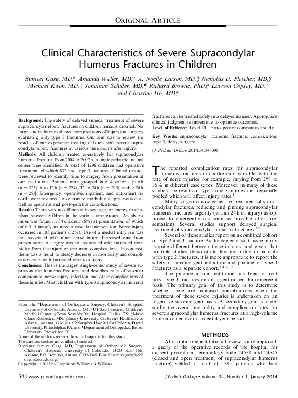(PDF) Clinical Characteristics of Severe Supracondylar Humerus ...