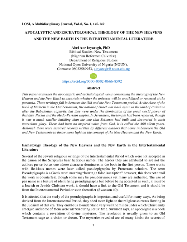 (PDF) Apocalyptic and Eschatology Theology of the New Heavens and the ...