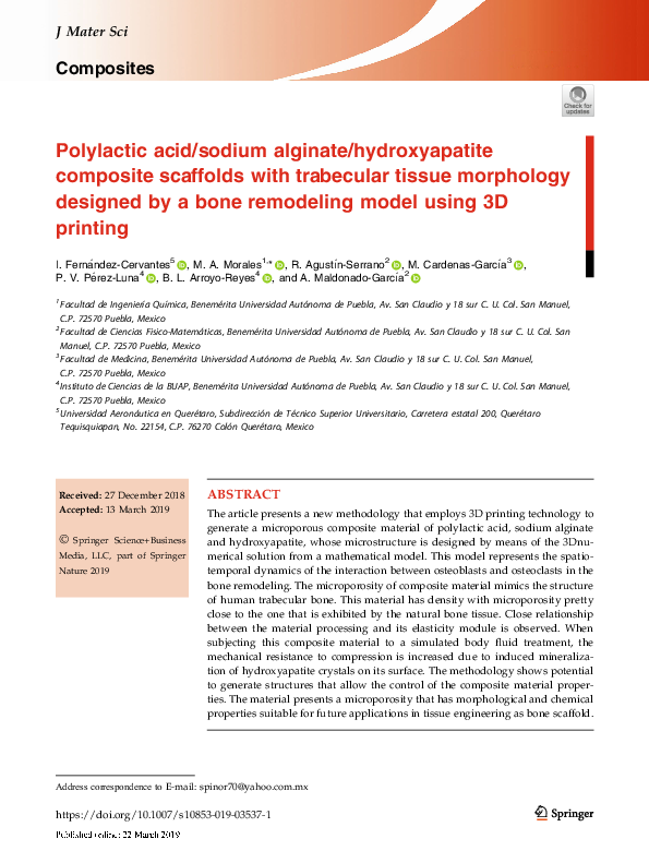 (PDF) Polylactic acid/sodium alginate/hydroxyapatite composite ...