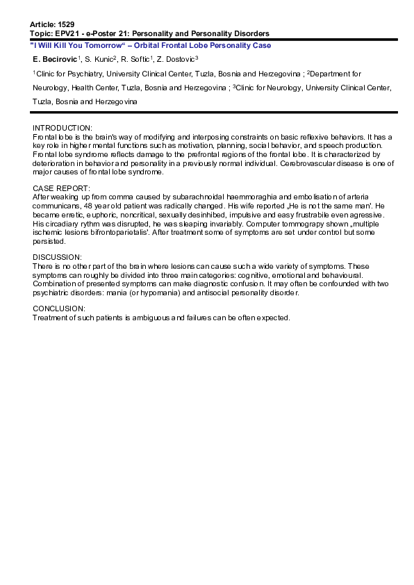 (PDF) “I Will Kill You Tomorrow“ – Orbital Frontal Lobe Personality Case