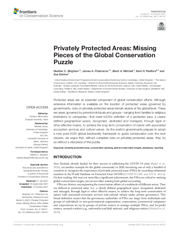 (PDF) Privately Protected Areas: Missing Pieces of the Global ...