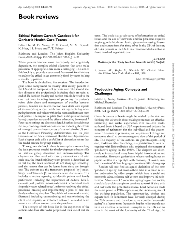 (PDF) Productive Aging: Concepts and Challenges