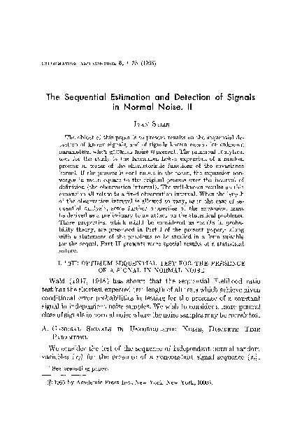 (PDF) The sequential estimation and detection of signals in normal noise. II | ivan selin ...