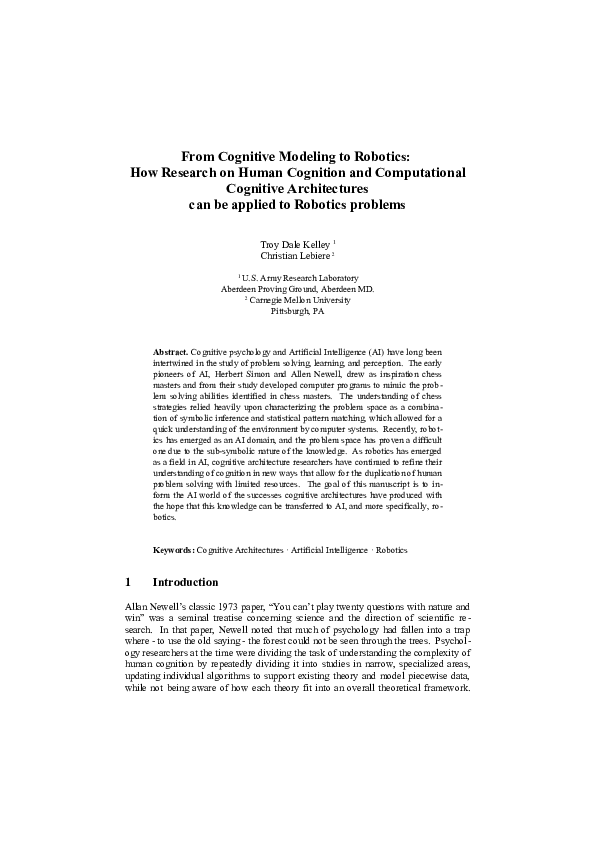 Doc Cognitive Modeling To Robotics How Research On Human Cognition