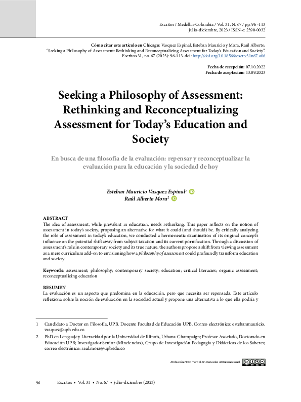 (PDF) Seeking a Philosophy of Assessment: Rethinking and ...