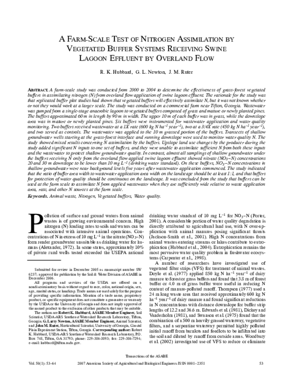 (PDF) A Farm-Scale Test of Nitrogen Assimilation by Vegetated Buffer ...