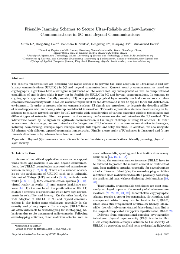 (PDF) Friendly-jamming schemes to secure ultra-reliable and low-latency ...