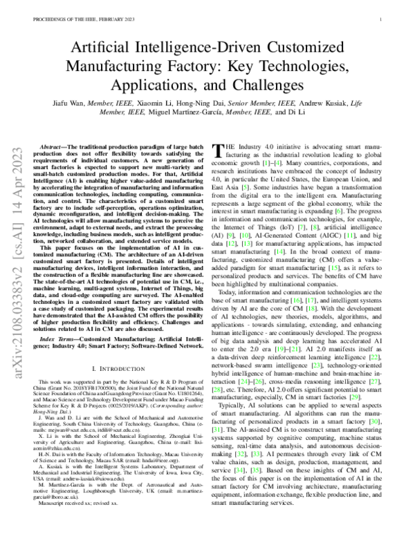 (PDF) Artificial-Intelligence-Driven Customized Manufacturing Factory: Key Technologies ...