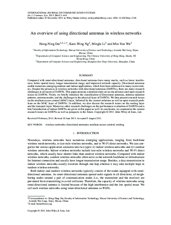 (PDF) An overview of using directional antennas in wireless networks